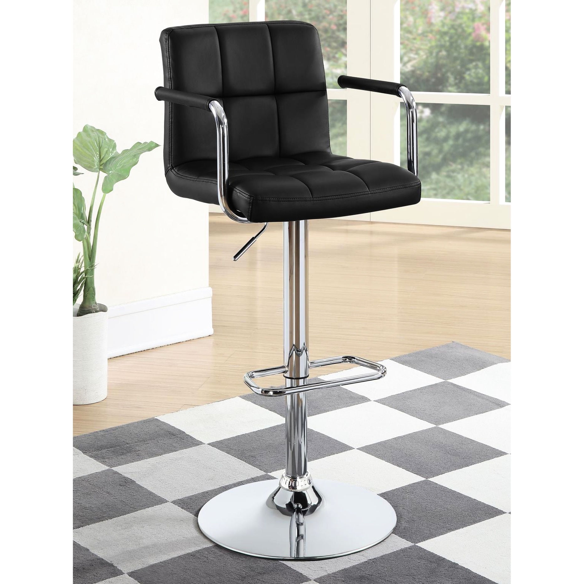 Black Bar Stool with Chrome Accents+Adjustable Hydraulic Mechanism ...