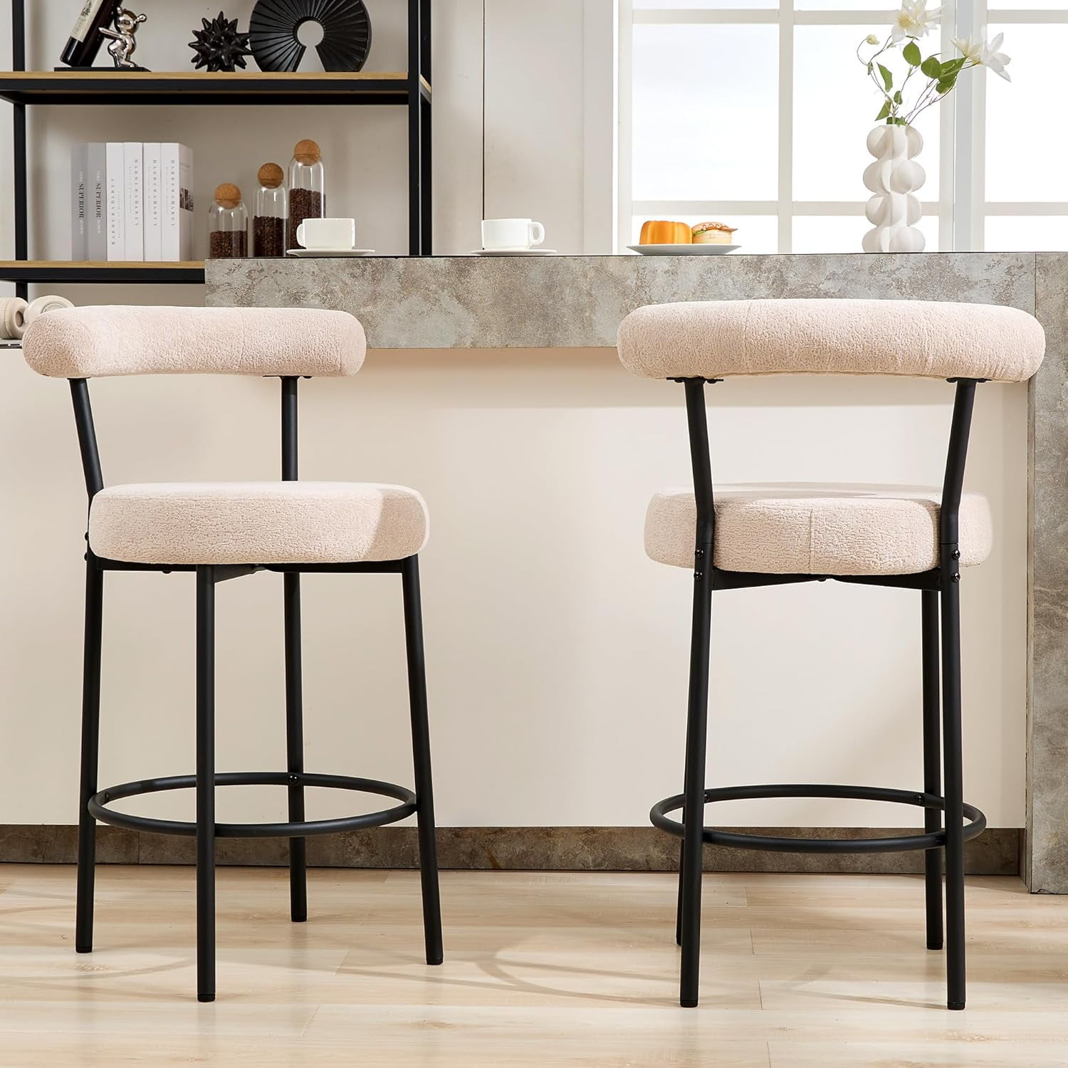 Black Bar Stools 28 Inches Counter Height Bar Stools with Curved Back ...