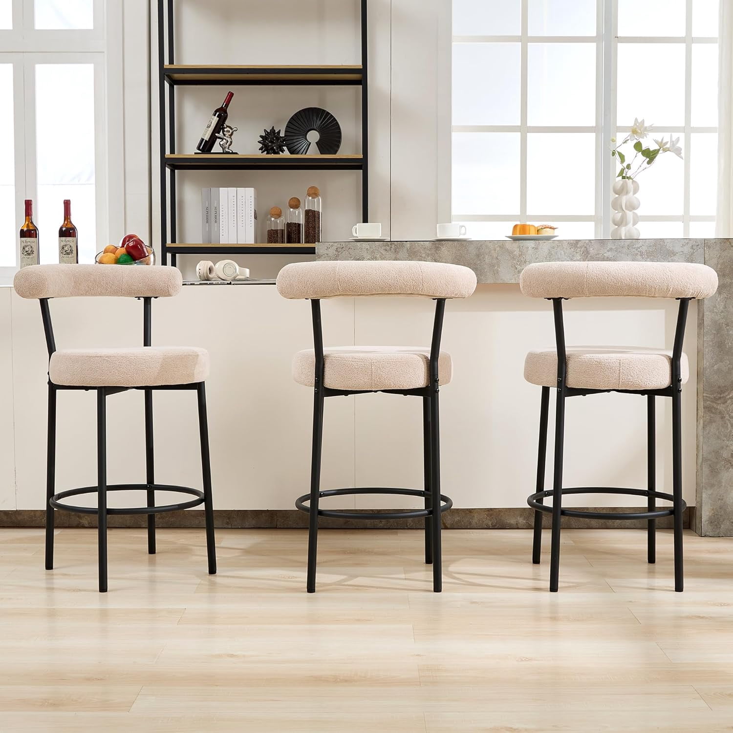 Black Bar Stools 28 Inches Counter Height Bar Stools with Curved Back ...