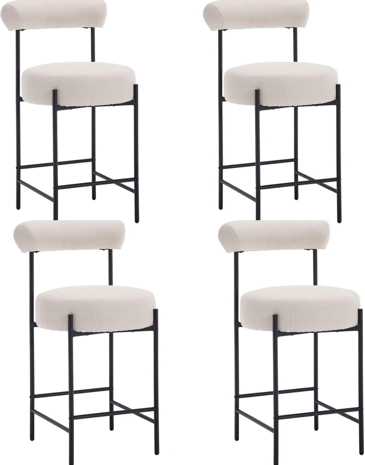 Black Bar Stools Faux Leather Counter Height Stools Upholstered ...