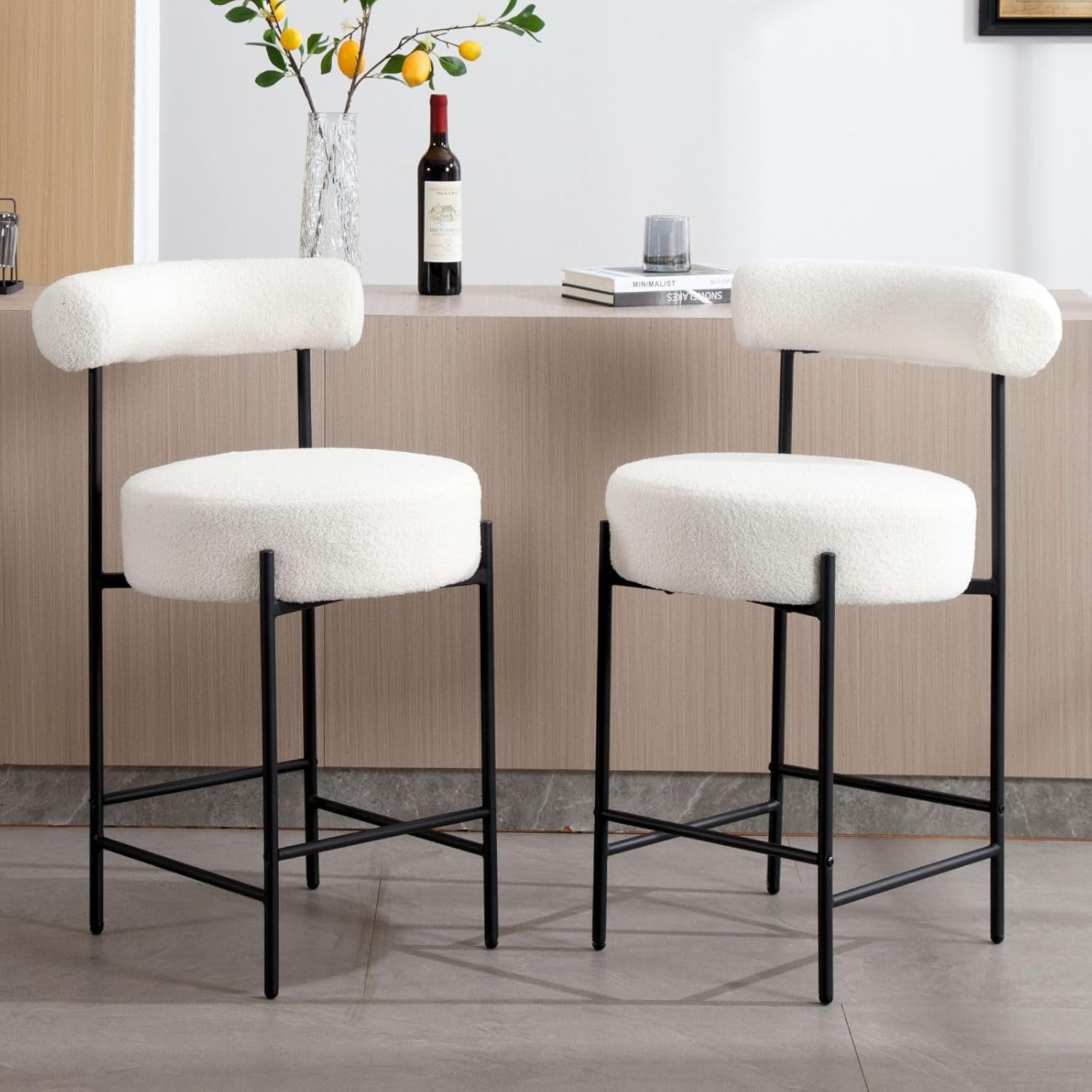 Black Bar Stools Faux Leather Counter Height Stools Upholstered ...