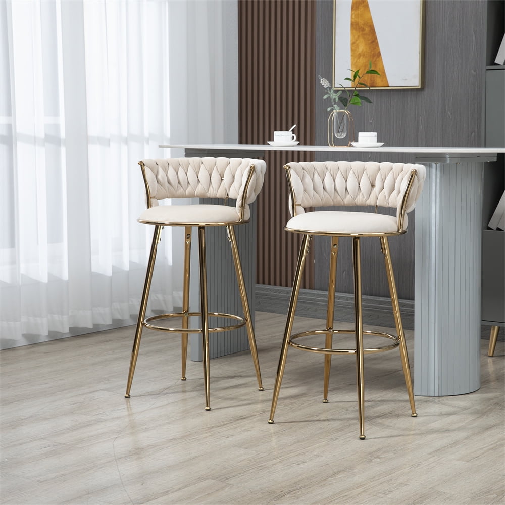 Black Bar Stools Set of 2, Velvet Counter Height Stools with Back and ...