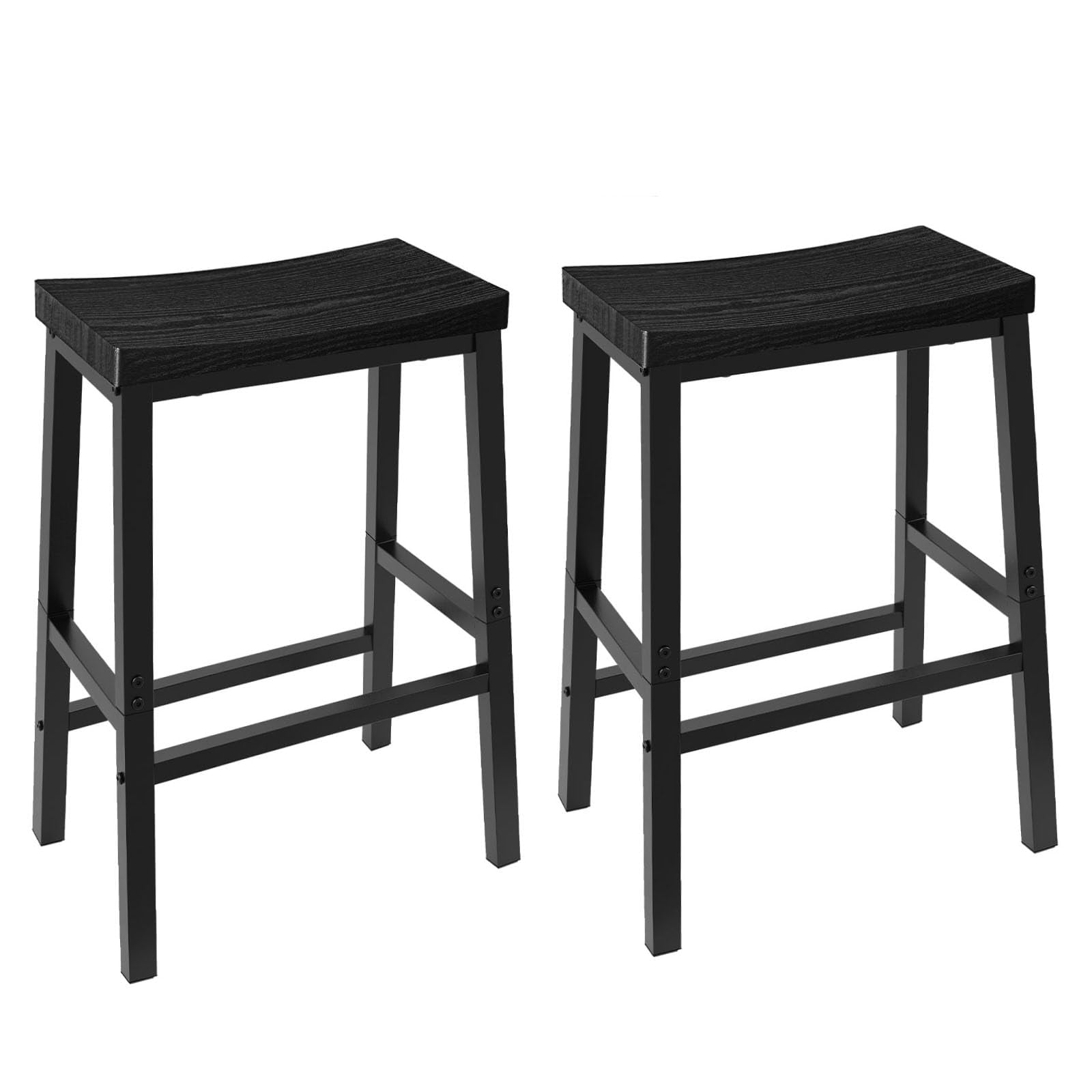 Black Bar Stools, Set Of 2 Saddle Seat Counter Height Stools With ...