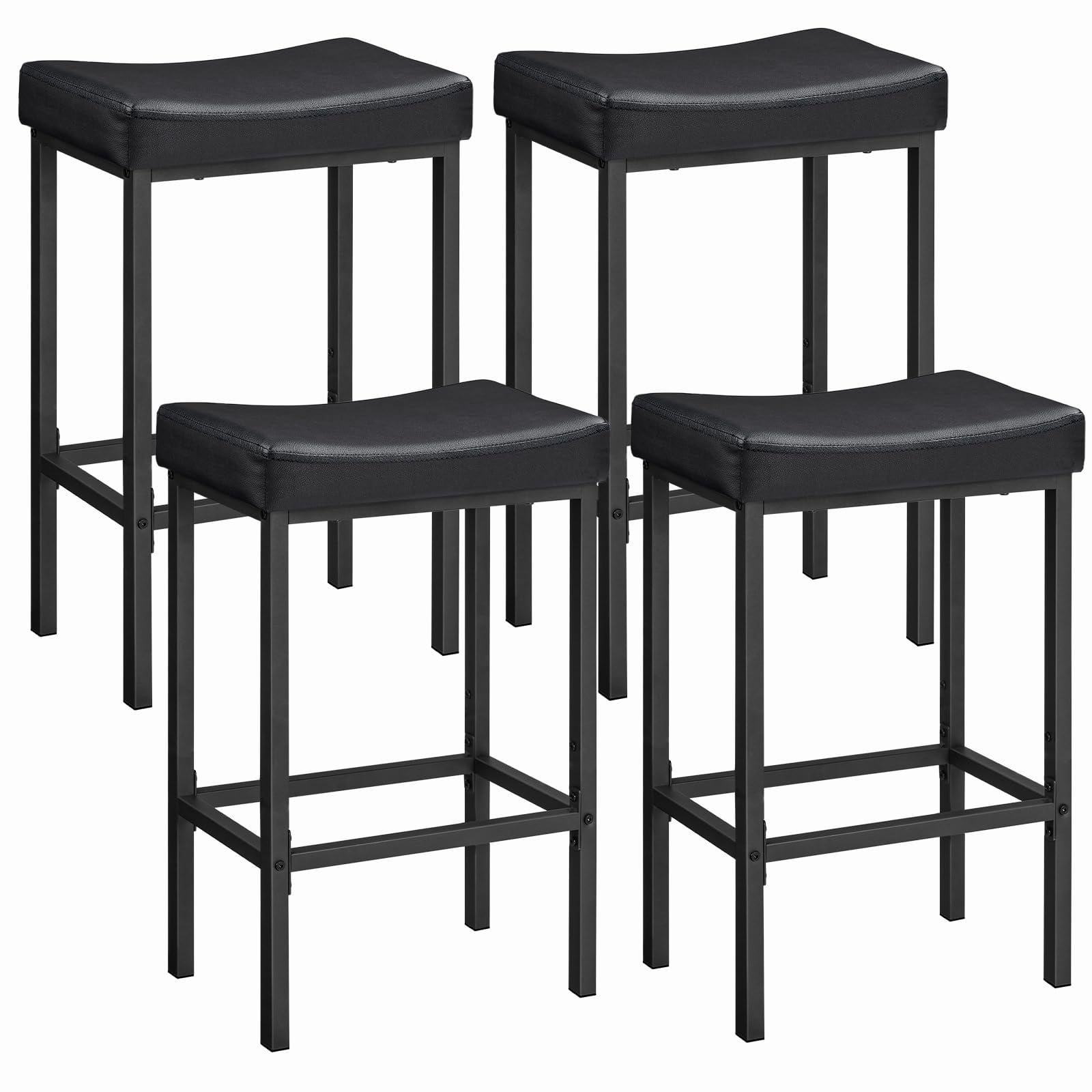 Black Bar Stools Set Of 4, Counter Height Saddle Stools With Curved ...
