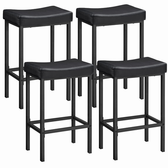 Black Bar Stools Set Of 4, Counter Height Saddle Stools With Curved ...