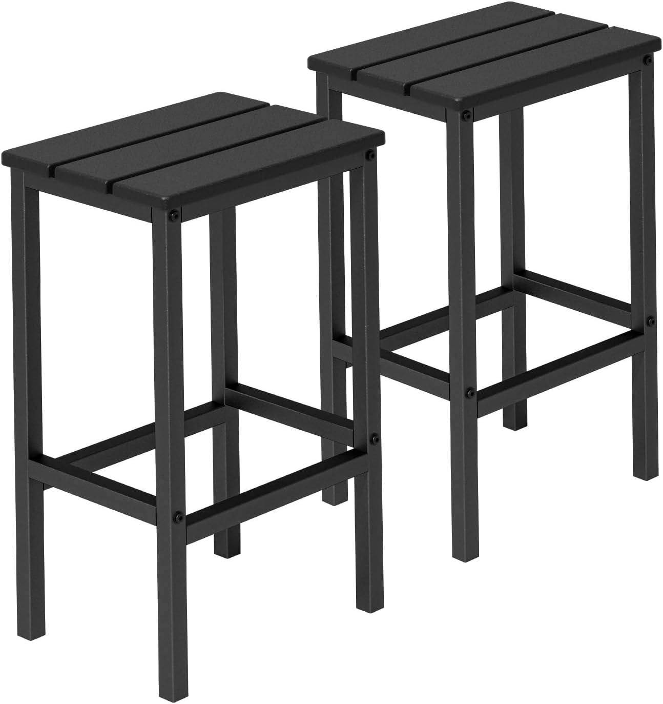 Black Bar Stools Set of 2, Counter Height with Sturdy Steel Frame and ...
