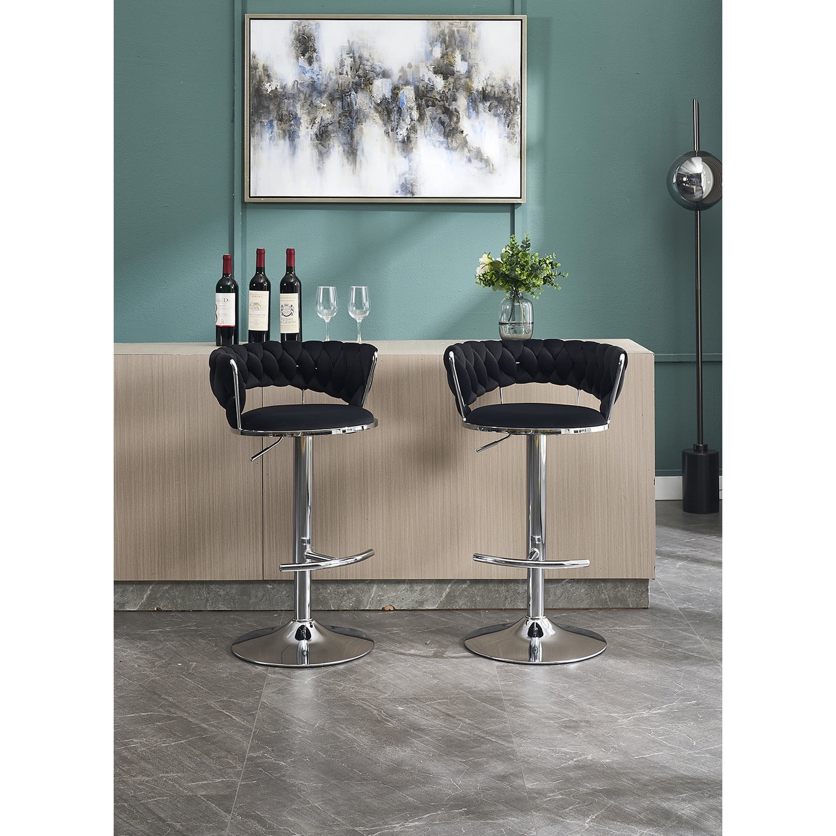Black Bar Stools with Rotation and Strong Foam Seat / Sturdy and ...