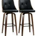 Black Bar Stools with Swivel, Footrest, and Button Tufted Back, 2-Piece ...