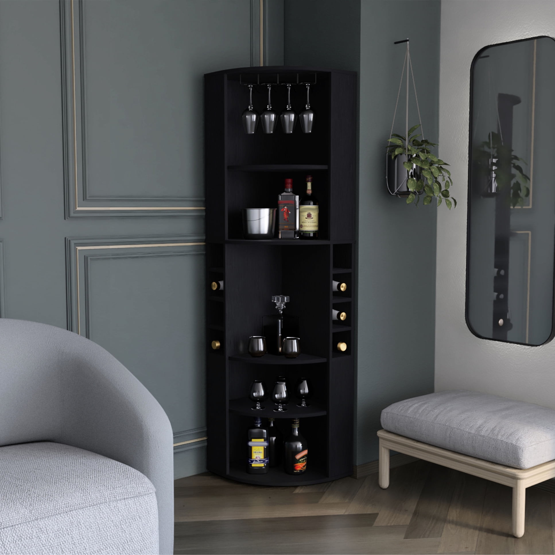 Black Bar Storage Cabinet - Five Shelves & Eight Bottle For Modern ...