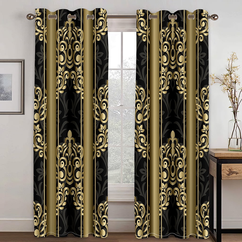 Black Baroque Luxury Designer Gold Brand Curtain Free Shipping 2 Panels ...