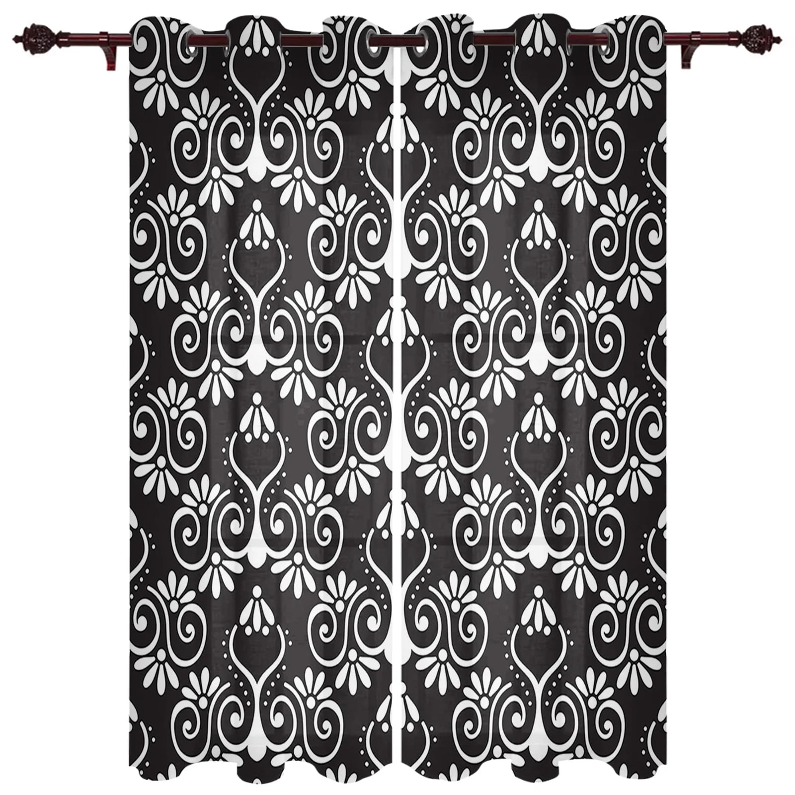 Black Baroque Pattern Window Curtain For Living Room Bedroom Luxury ...