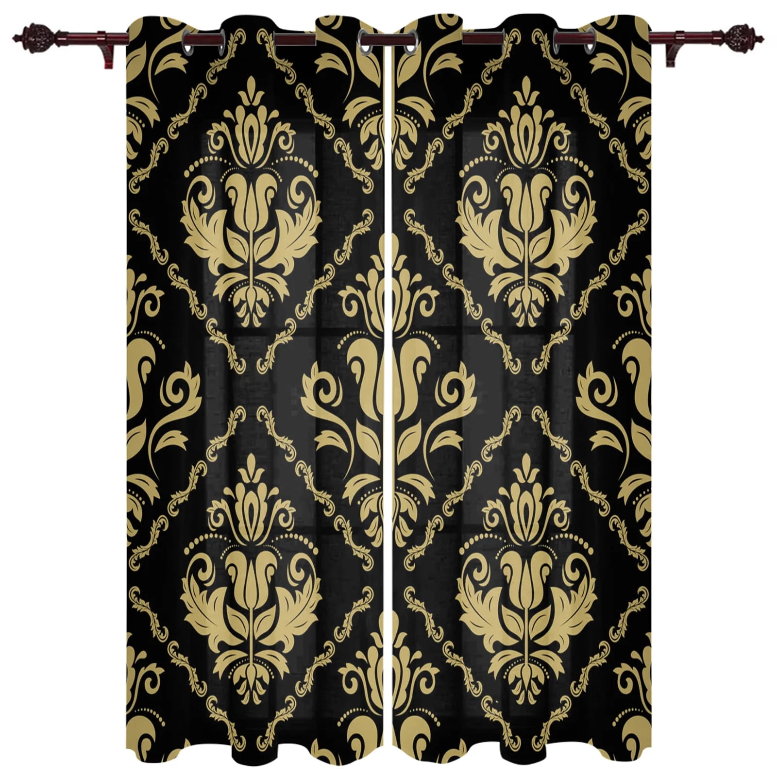Black Baroque Pattern Window Curtain For Living Room Bedroom Luxury ...