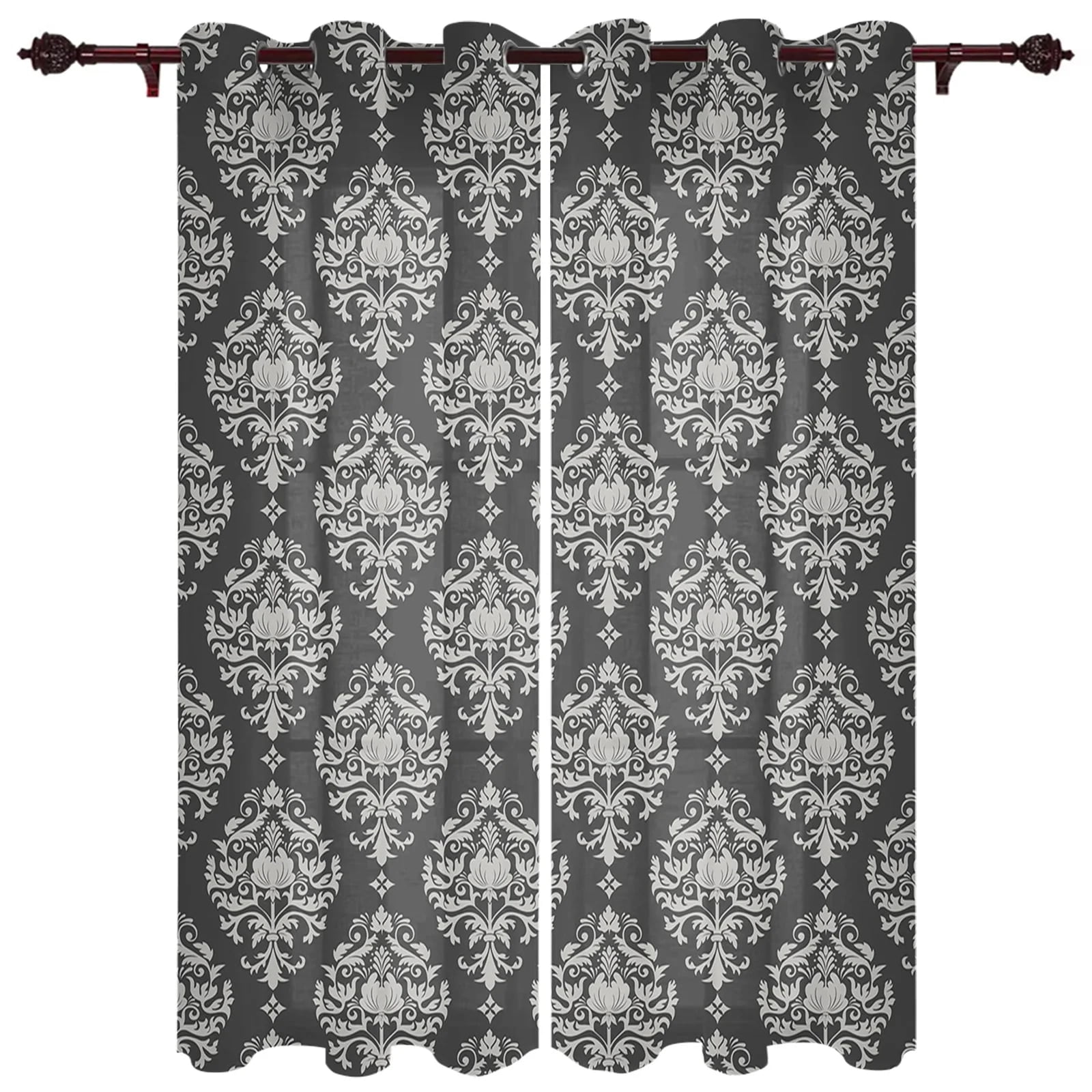 Black Baroque Pattern Window Curtain For Living Room Bedroom Luxury ...