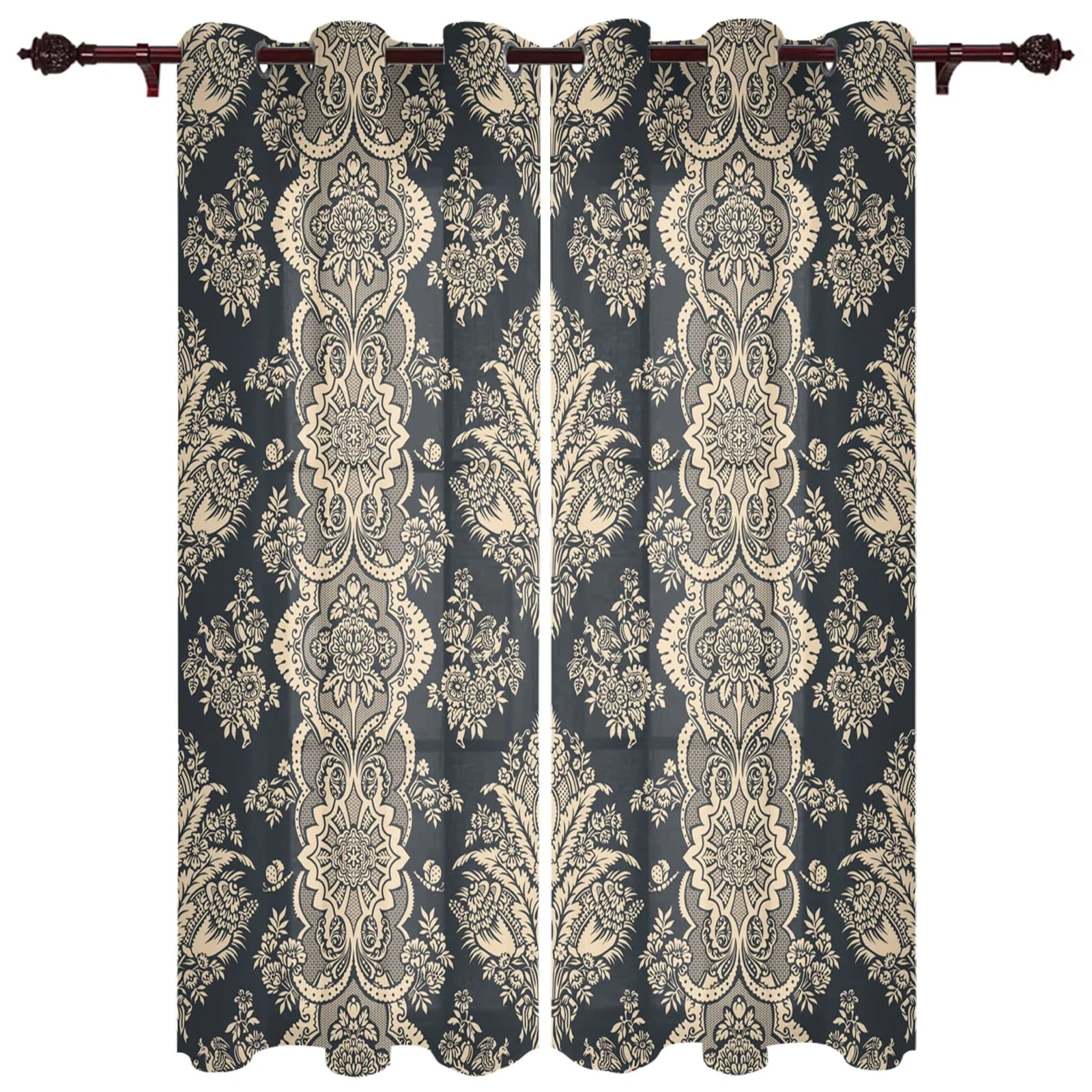 Black Baroque Pattern Window Curtain For Living Room Bedroom Luxury ...