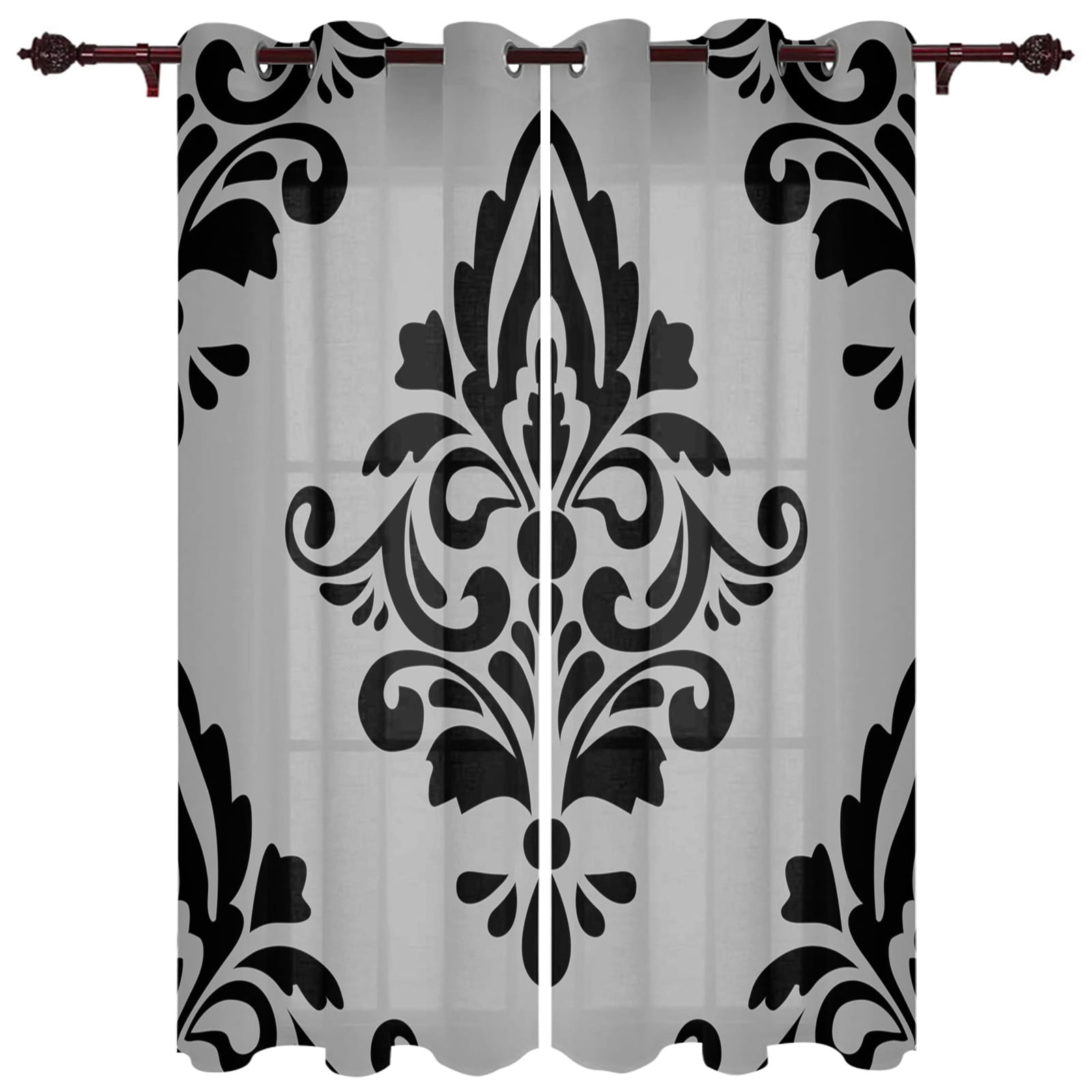 Black Baroque Pattern Window Curtain For Living Room Bedroom Luxury ...