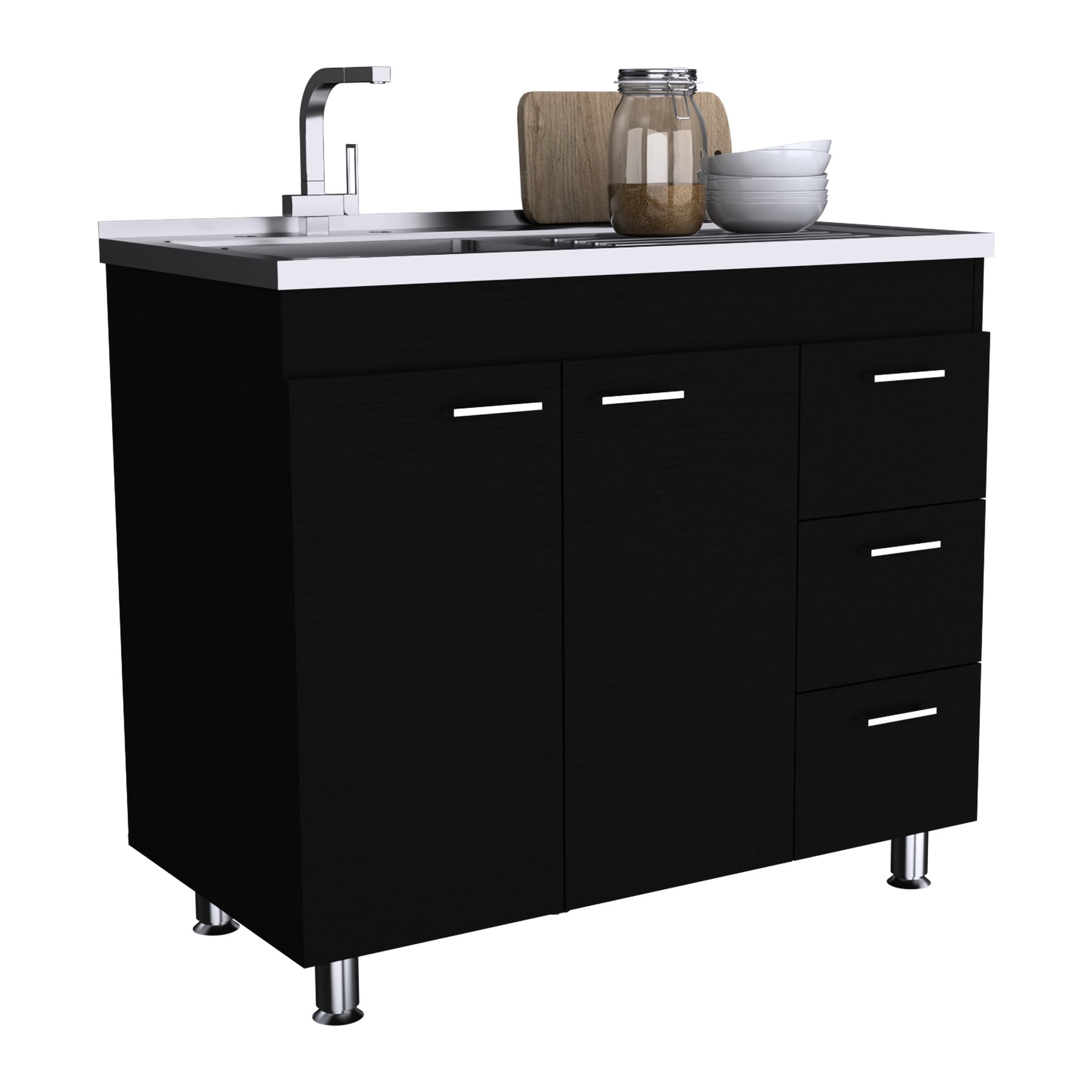Black Base Cabinet With Double Doors And Three Drawers - Ample Space ...