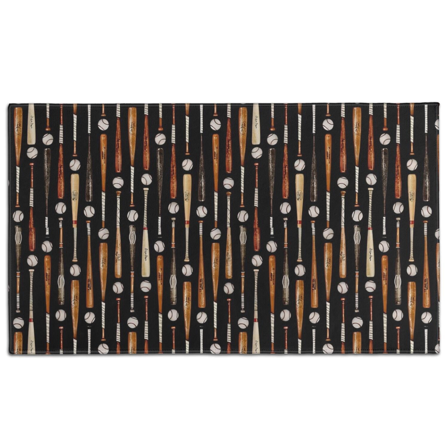Black Baseball Bats and Balls Pattern Door Rugs,Washable Non Slip Door ...