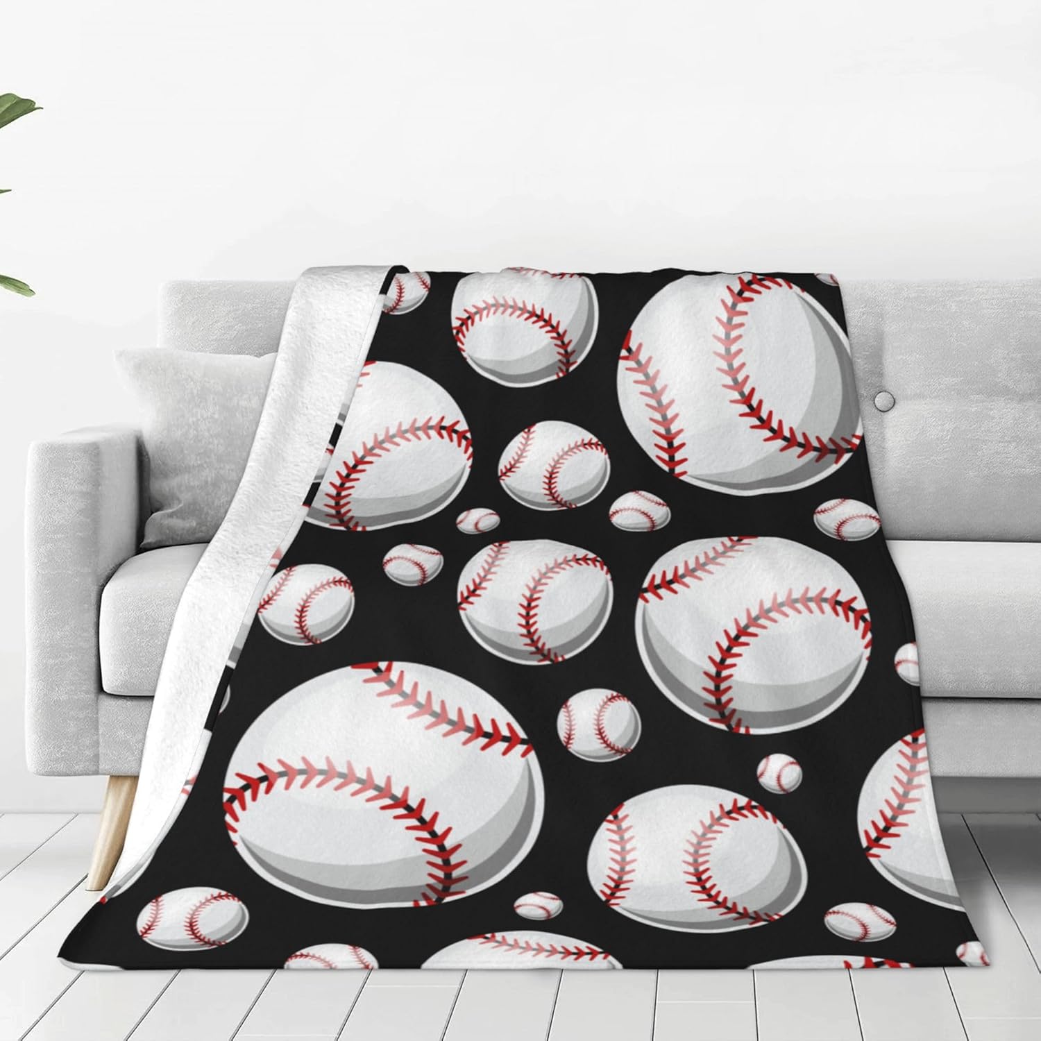 Black Baseball Softball Ball Blanket for Couch Bed Throw Blanket ...
