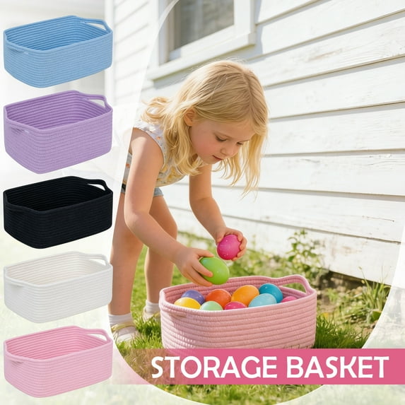 Black Basket for Gifts - Cotton Rope Storage Basket Black Rectangular ...