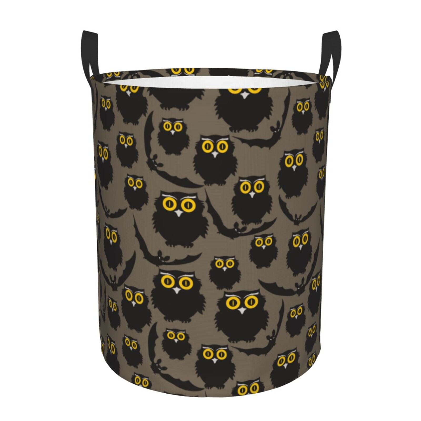 Black Bat Owl Round Laundry Basket, Laundry Hamper with Handle ...