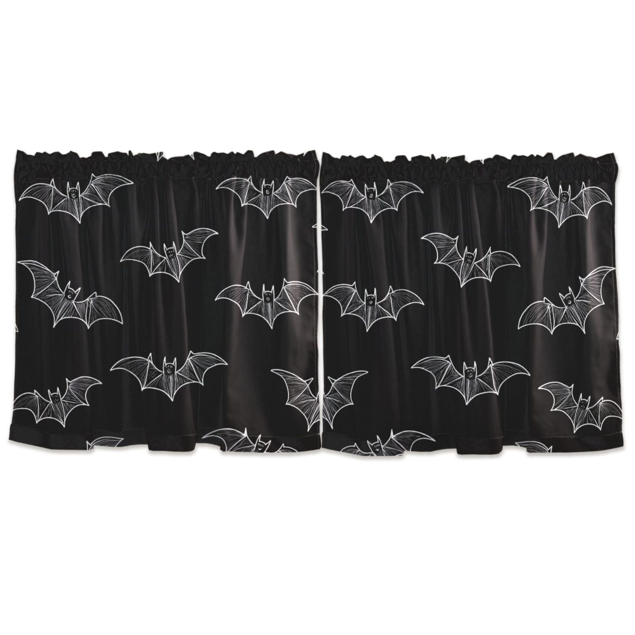 Black Bat Tier Curtains for Kitchen 57x24 Inch Semi Sheer Light ...