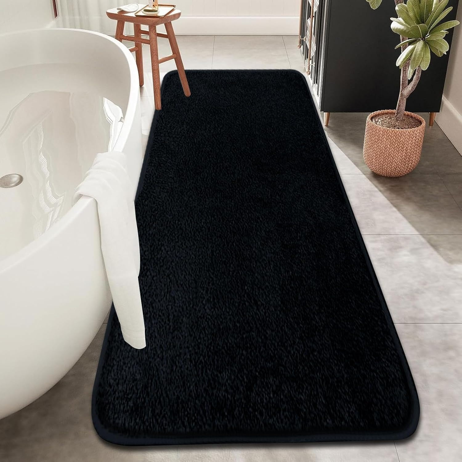 Black Bath Mat 120x50cm Absorbent Bathroom Mat non Slip Washable Bath ...