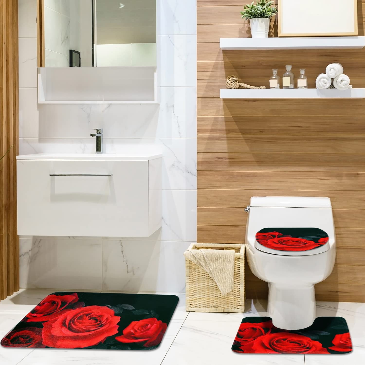 Black Bath Mat 3 Piece Bathroom Rug Set Rose Bathroom Rugs Bathroom Rug ...