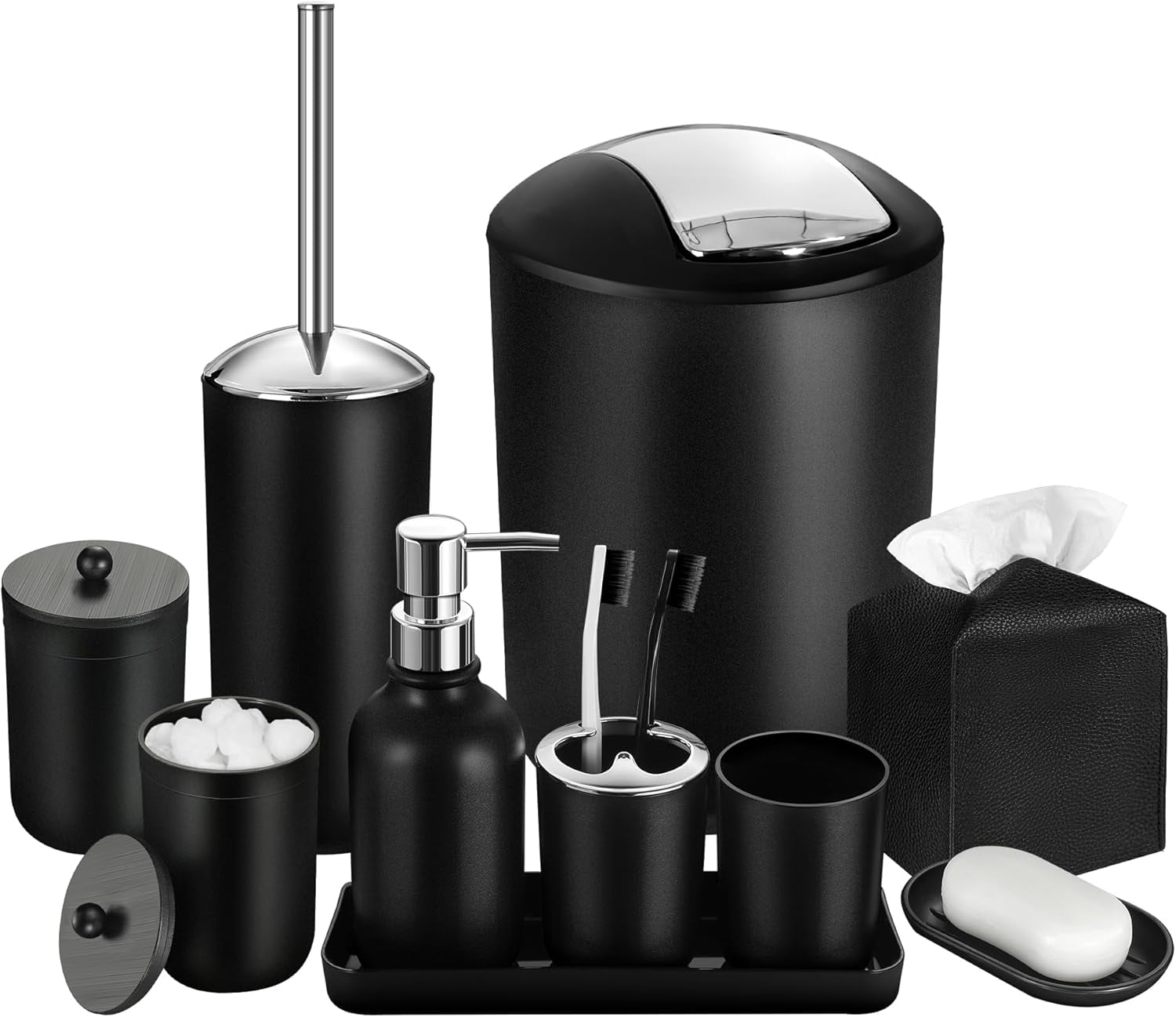 Black Bathroom Accessories Set, 10Pcs Bathroom Accessory Set with Trash ...
