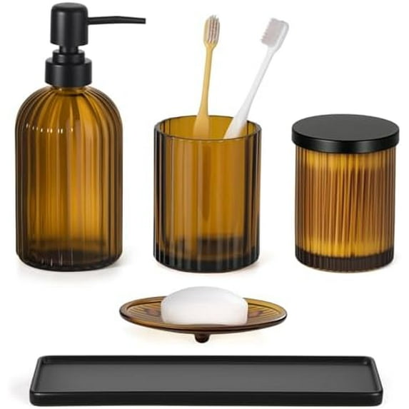 Black Bathroom Accessories Set, 5 Pcs Bathroom Toothbrush Holder Sets ...