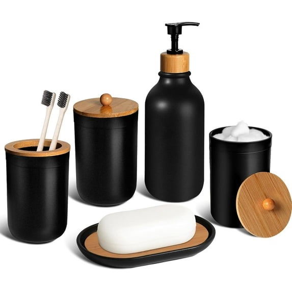 Black Bathroom Accessories Set 5 Pcs, Matte Black Bathroom Accessories ...