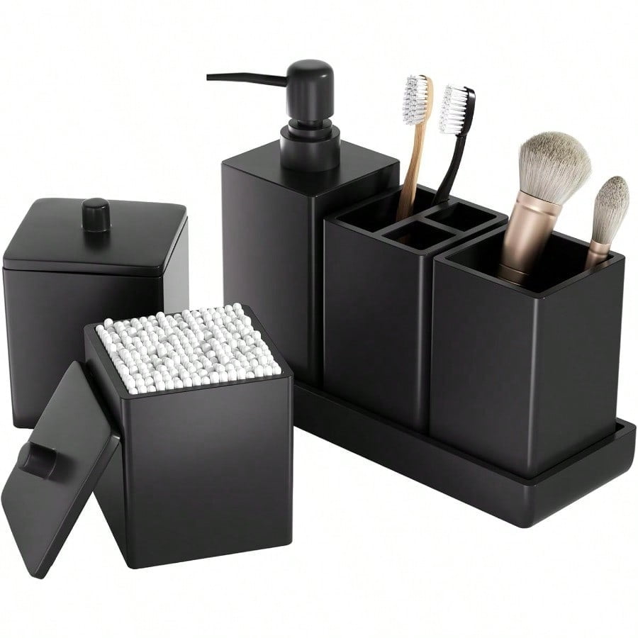 Black Bathroom Accories Set Resin 6PCS Square Toothbrush Holders Set ...