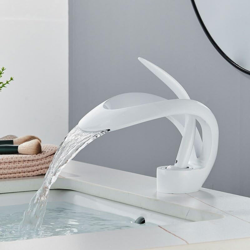 Black Bathroom Basin Faucet Brass Wash Sink Tap Waterfall Mixer Crane ...