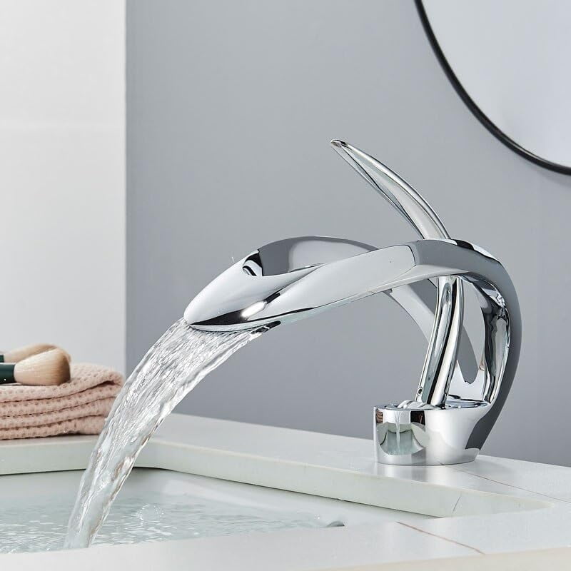 Black Bathroom Basin Faucet Brass Wash Sink Tap Waterfall Mixer Crane ...