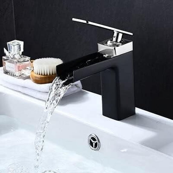 Black Bathroom Basin Faucet Hot and Cold Basin Mixer Faucet Waterfall ...