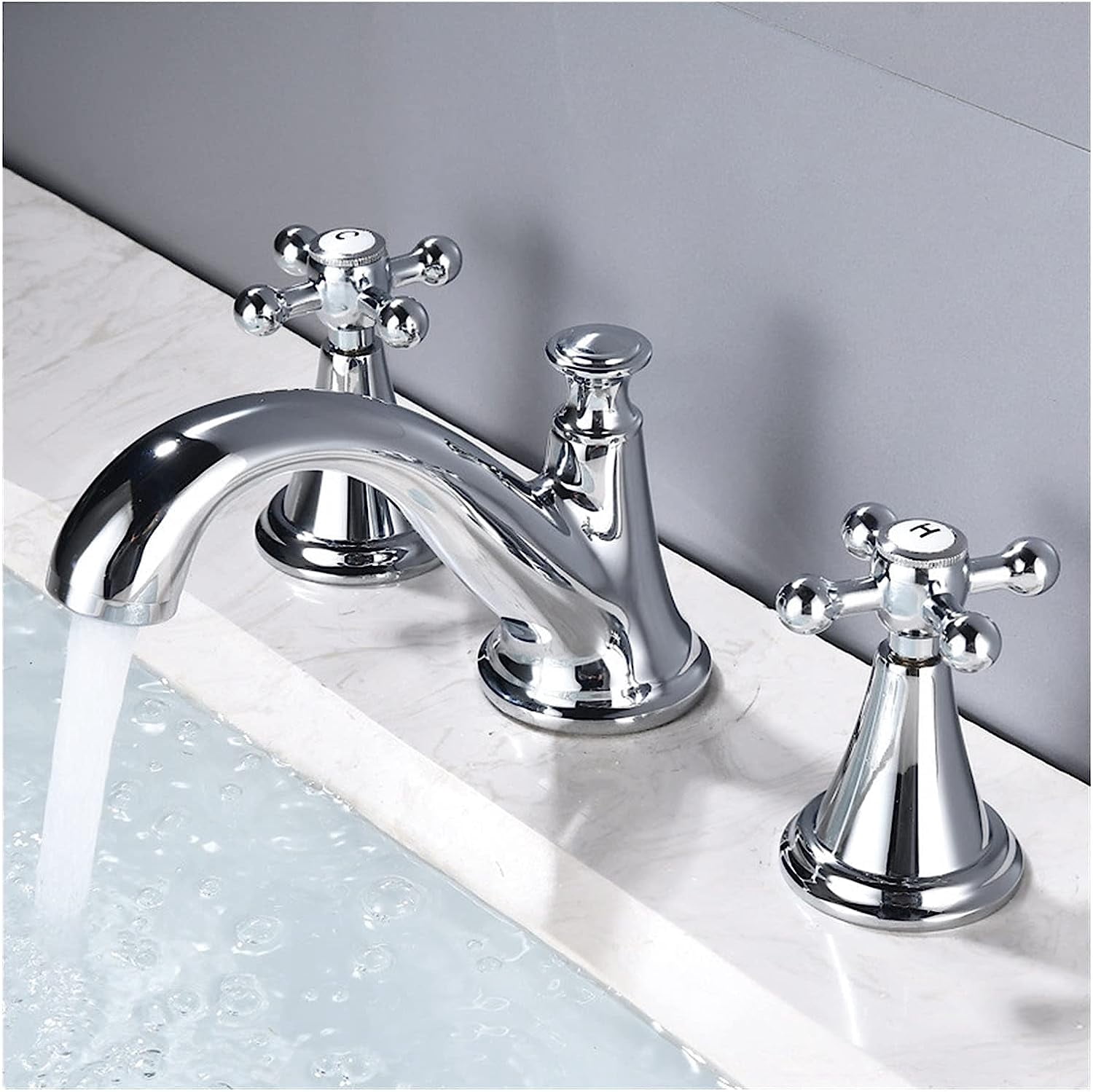 Black Bathroom Basin Faucet Hot and Cold Water Faucet Three Holes Two ...