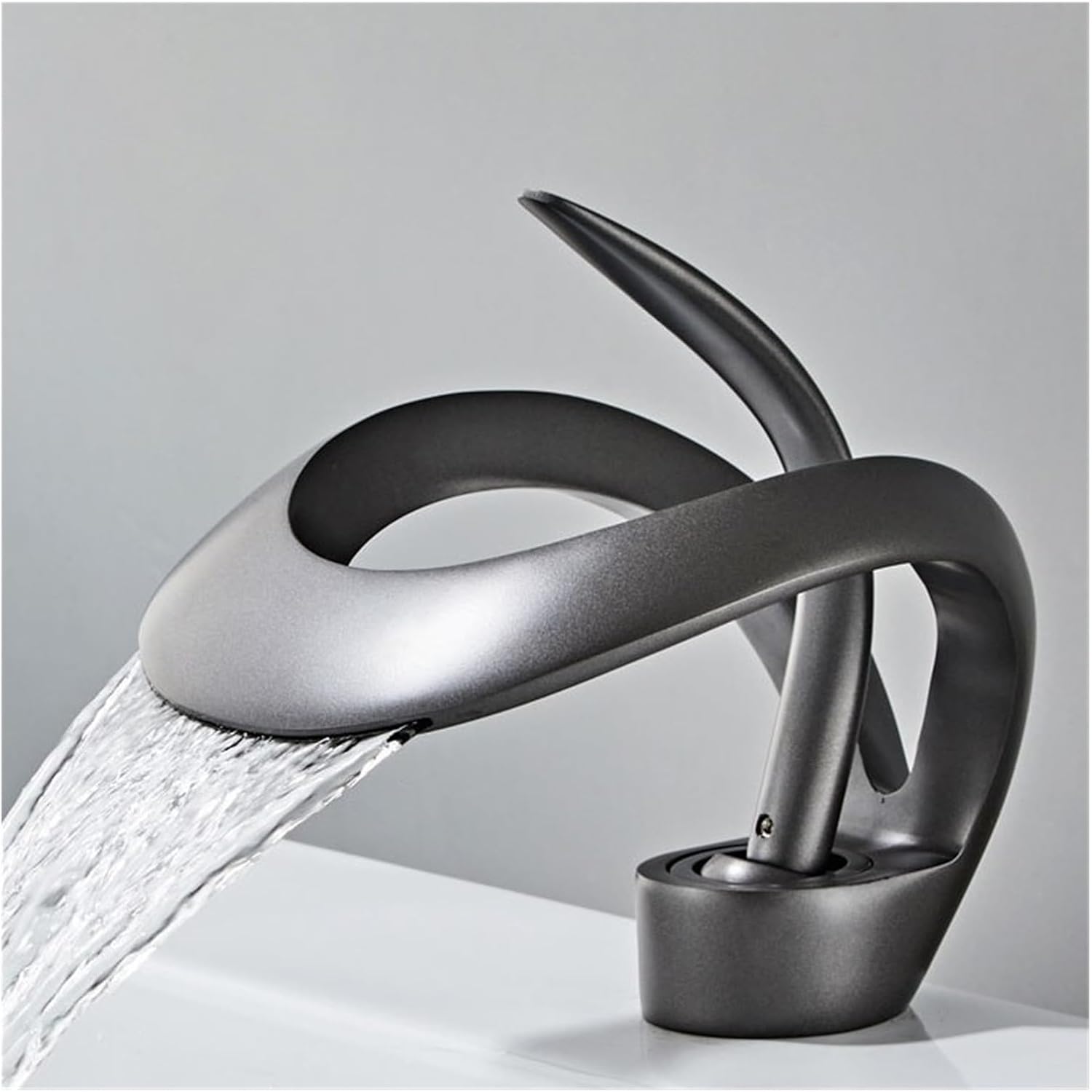 Black Bathroom Basin Taps Single Handle Waterfall Faucet Solid Brass ...