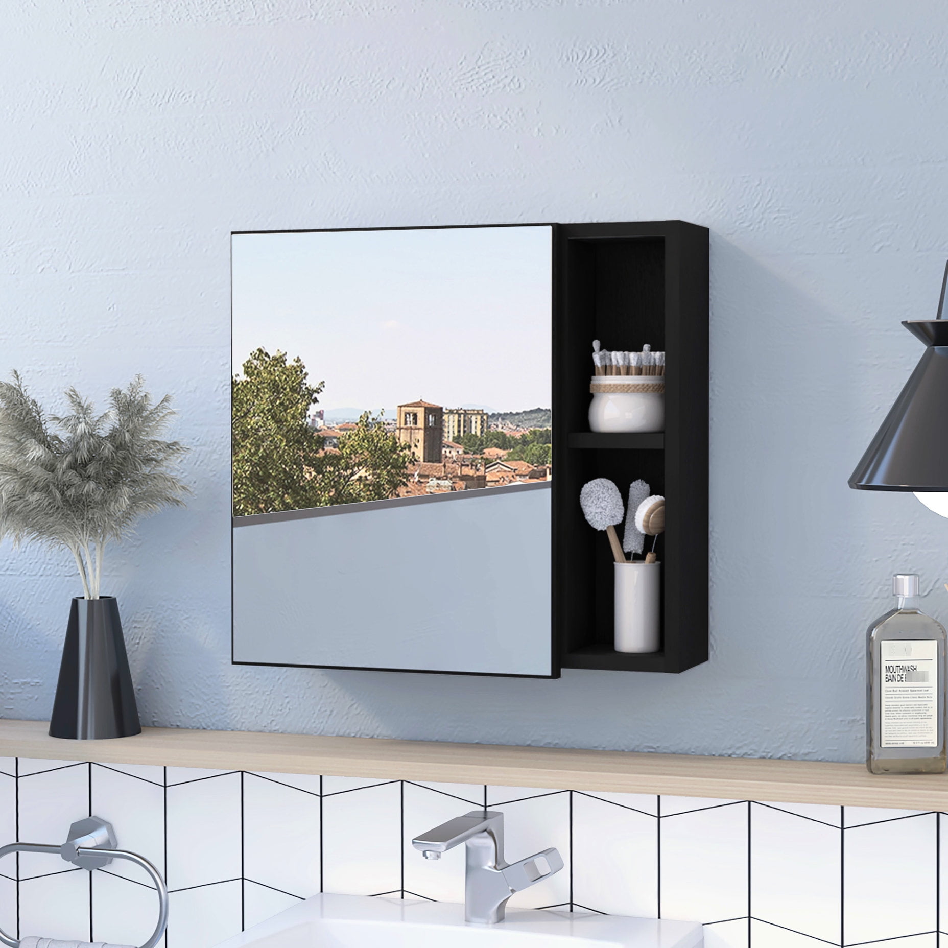 Black Bathroom Cabinet | Single Door with Internal and External Shelves ...