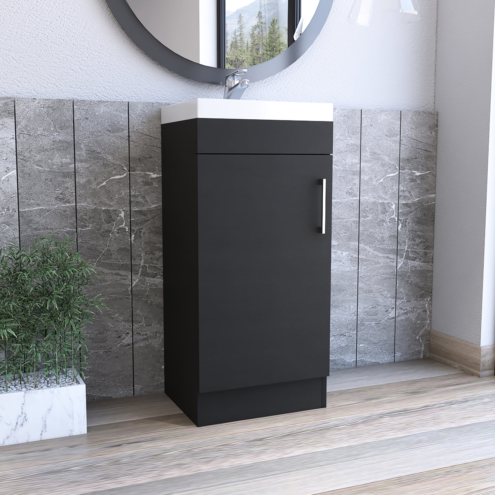 Black Bathroom Cupboard - Single Door, Particle Board, Stable Design ...
