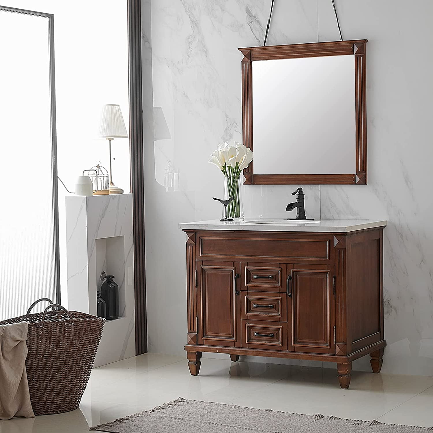 Black Bathroom Faucet Matte Waterfall Sink Farmhouse Bath Vanity Single ...