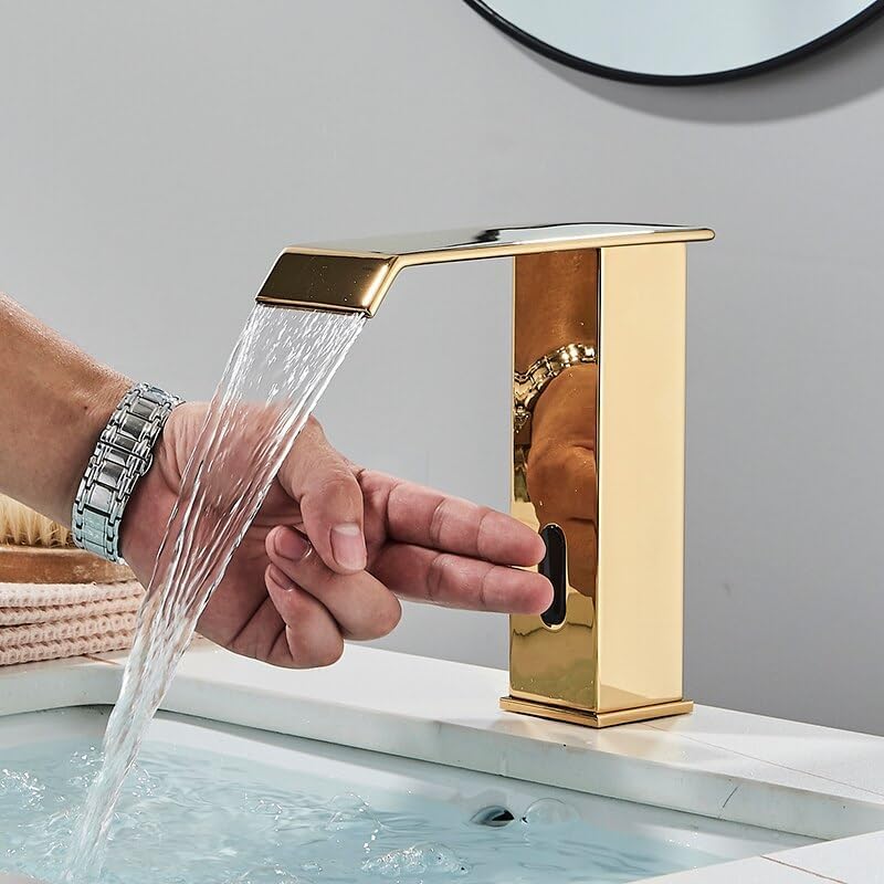 Black Bathroom Faucet Mounted Deck Automatic Sensor Water Mixer Crane ...