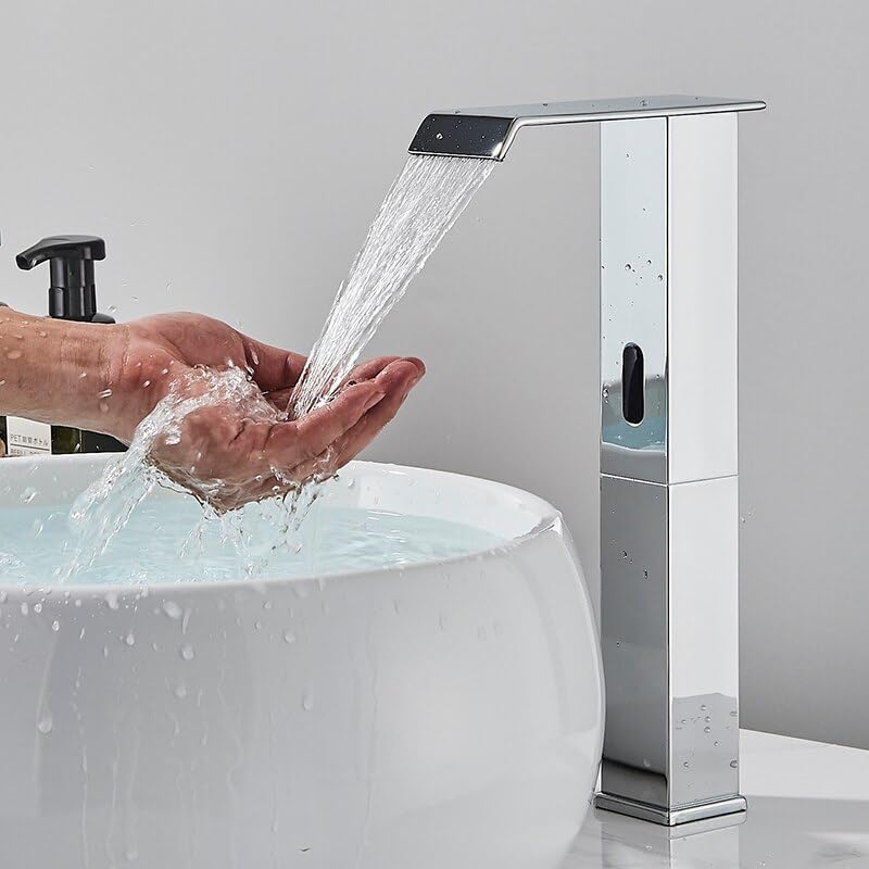 Black Bathroom Faucet Mounted Deck Automatic Sensor Water Mixer Crane ...