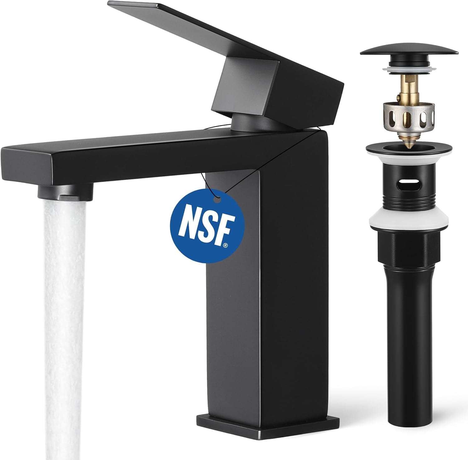 Black Bathroom Faucet Single Handle & Bathroom Sink Drain with Overflow ...