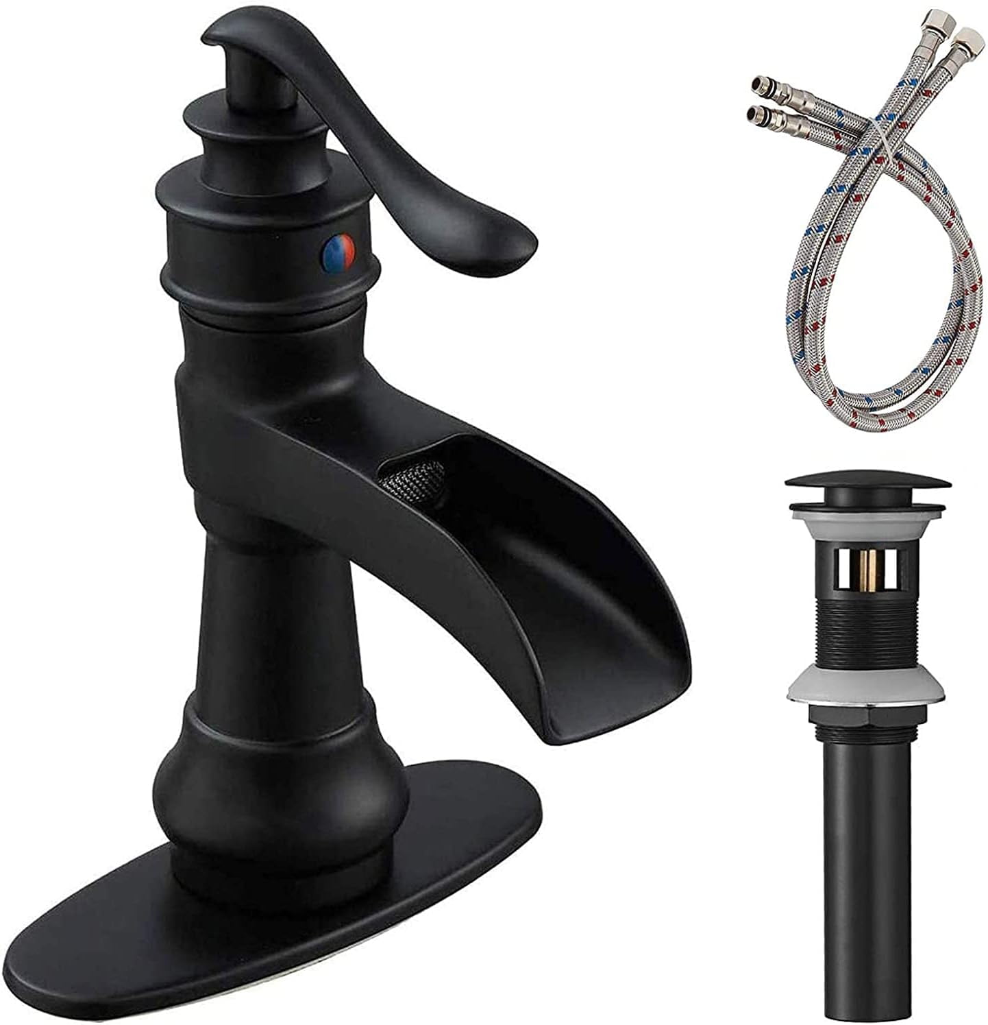 Black Bathroom Faucet Sink Waterfall Bath Faucets Single Handle Single ...
