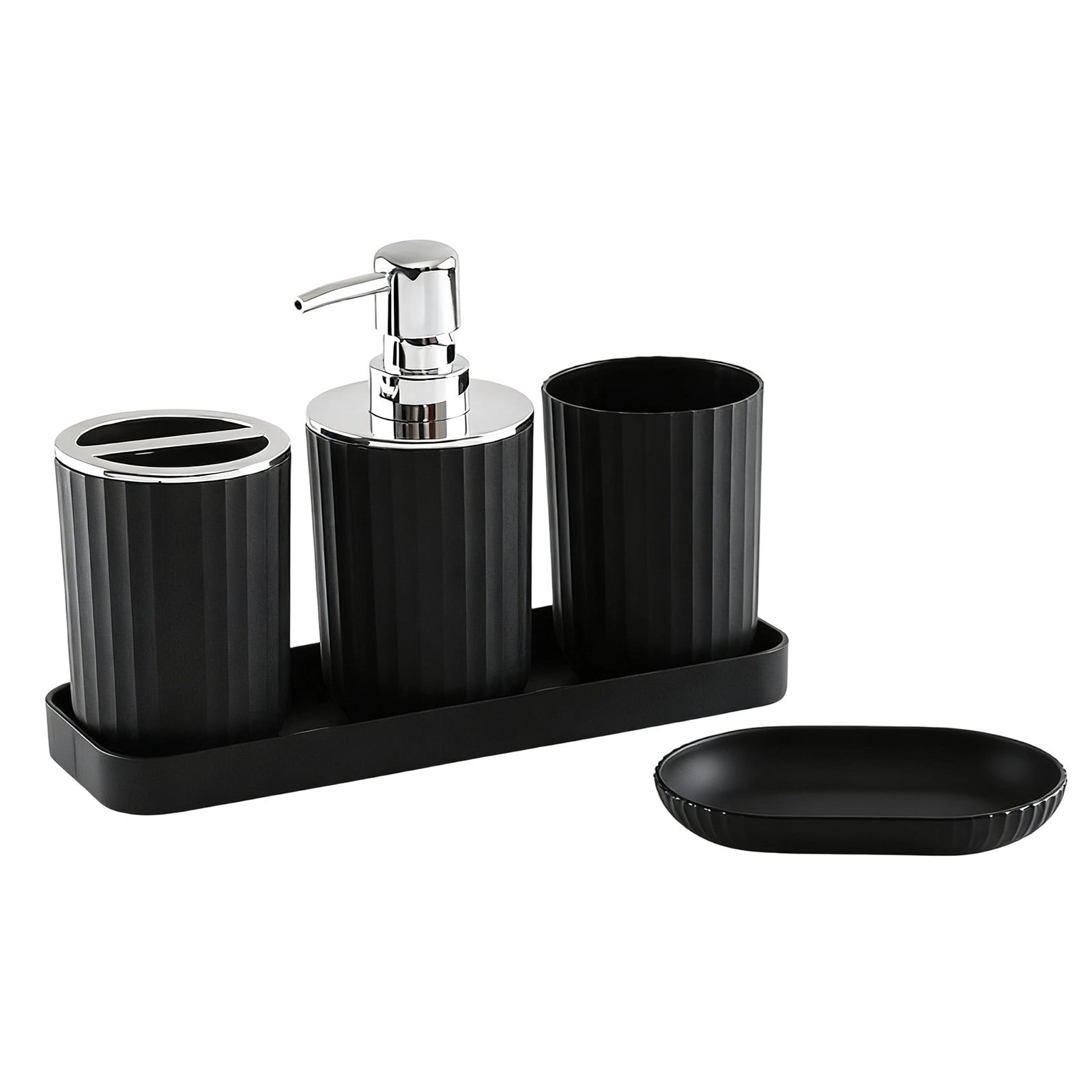 Black Bathroom Five Piece Set For Washing Grooming Toothbrush Cup ...