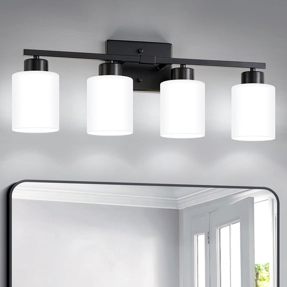 Black Bathroom Light Fixtures, 4-Light Modern Vanity Light Over Mirror ...