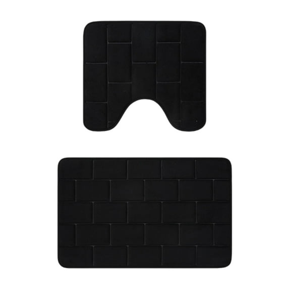 Black Bathroom Mat 2-Piece Set Absorbent Mat Non-Slip Mat With ...