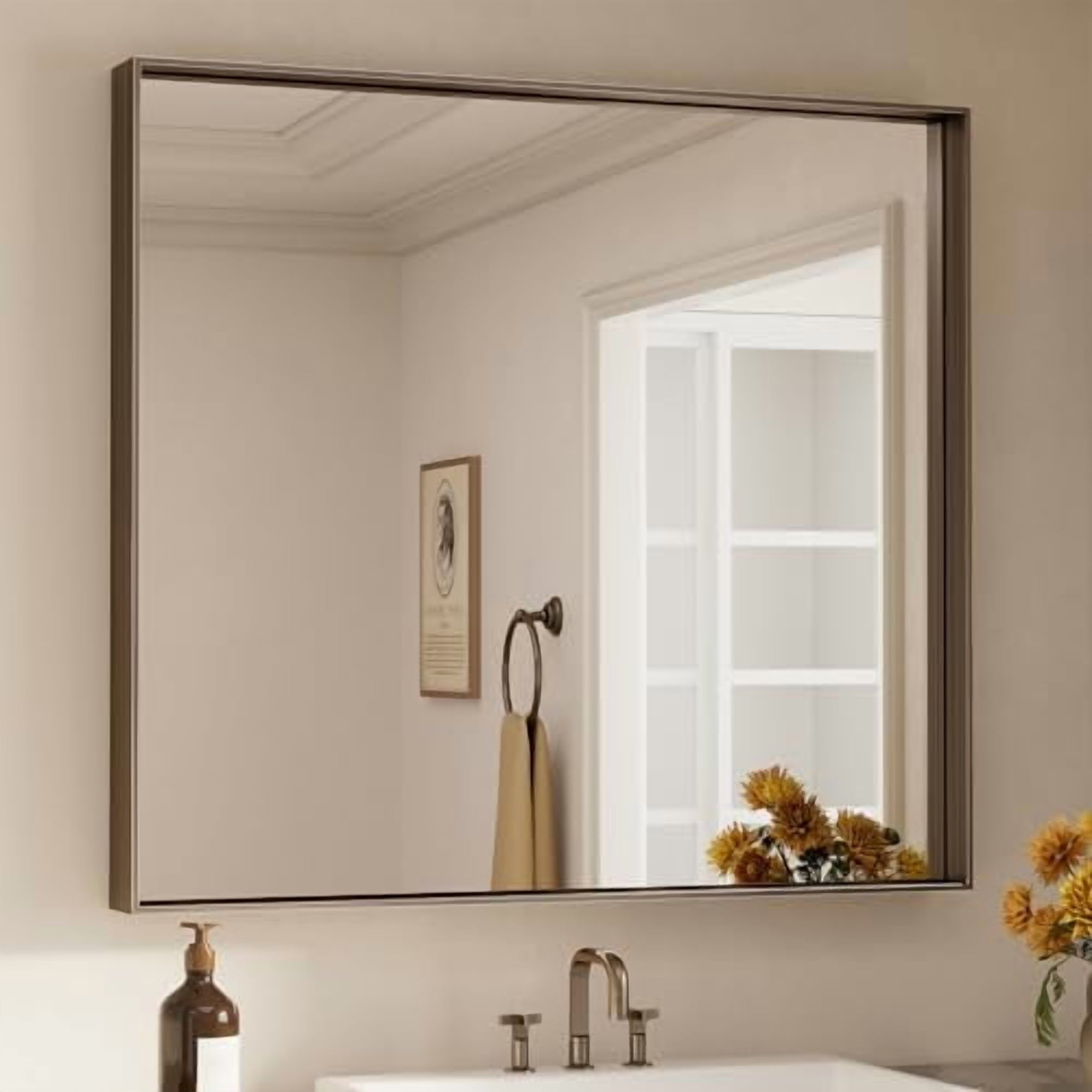 Black Bathroom Mirror 22 x 30 Inch, Brushed Black Framed Mirror for ...
