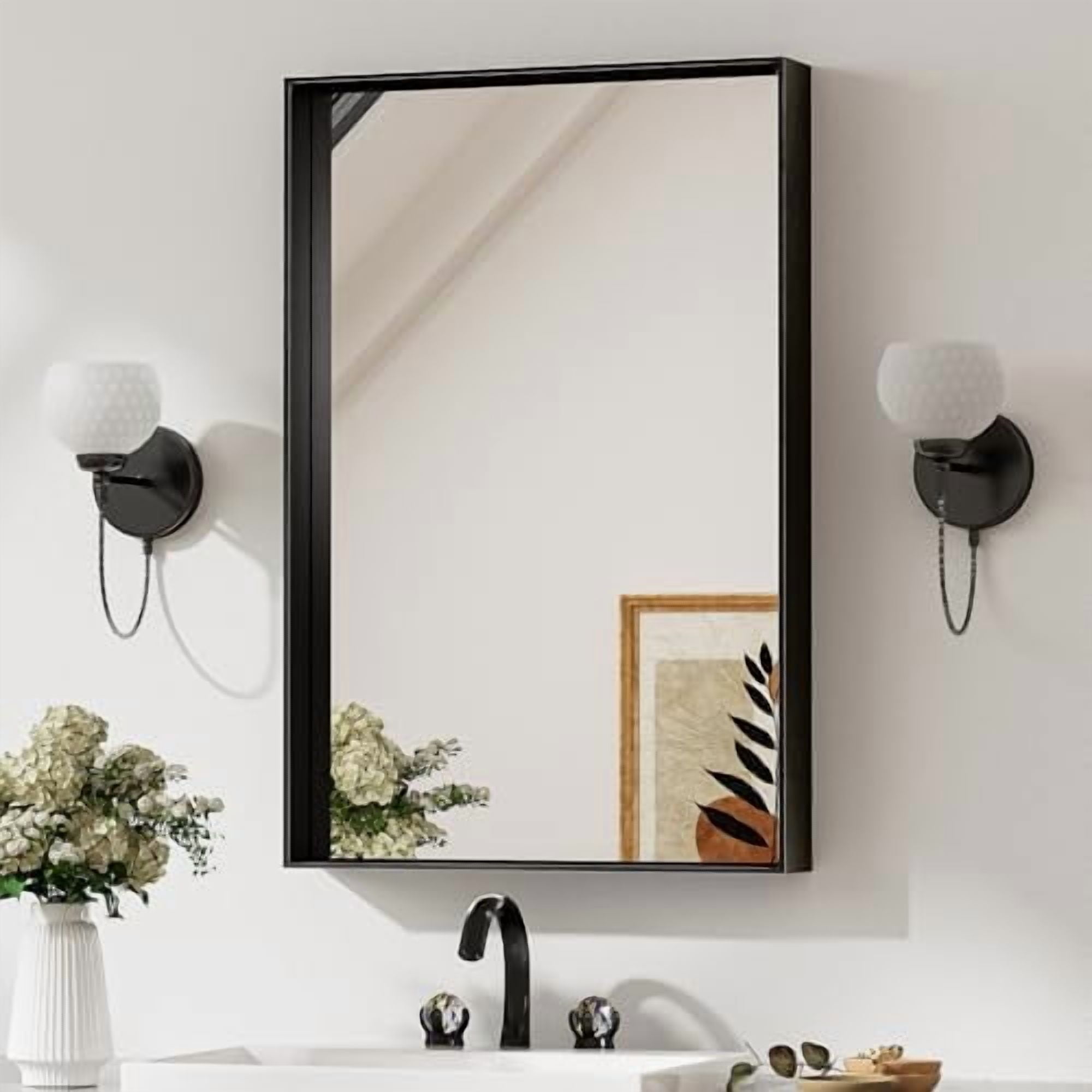 Black Bathroom Mirror 22 x 30 Inch, Brushed Black Framed Mirror for ...