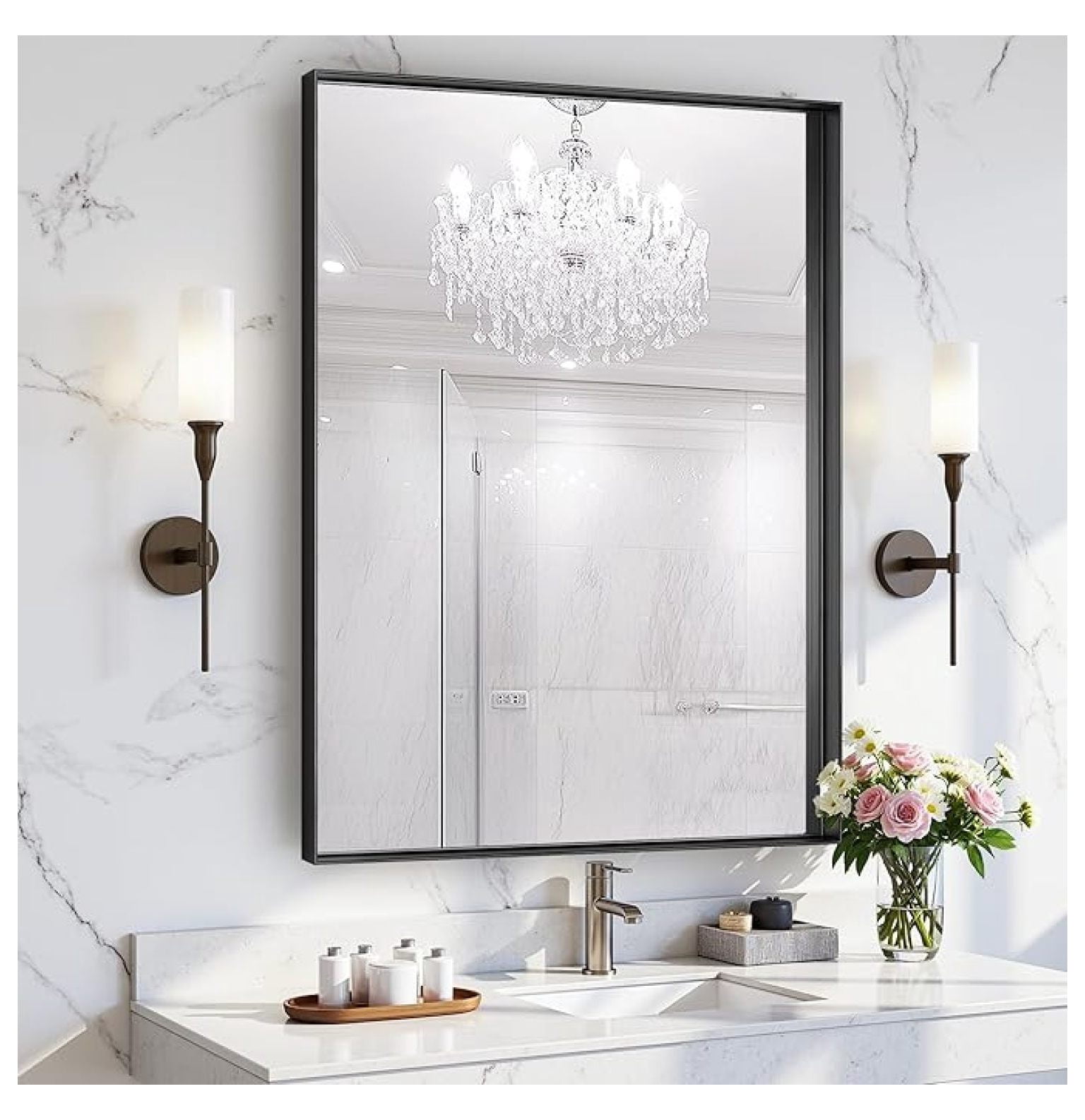 Black Bathroom Mirror 22x30 Inch, Rectangle Mirror with Metal Deep ...