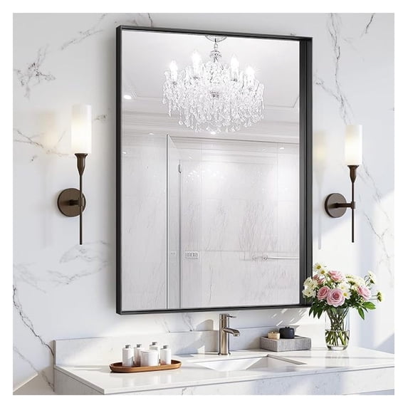 Black Bathroom Mirror 22x30 Inch, Rectangle Mirror with Metal Deep ...